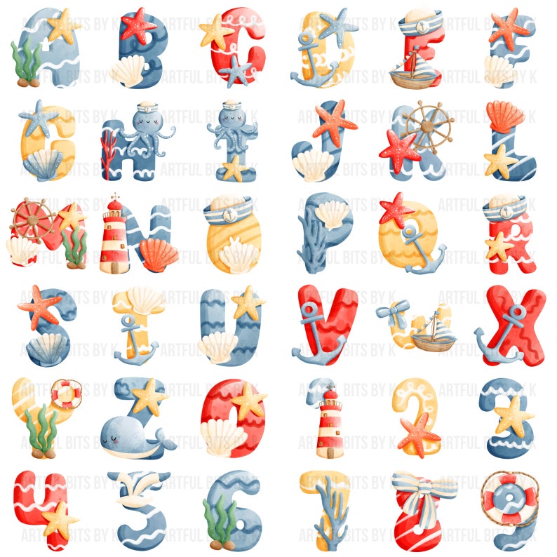 Nautical Alphabets and Numbers Clipart, Nautical Alphabet, Nautical ...