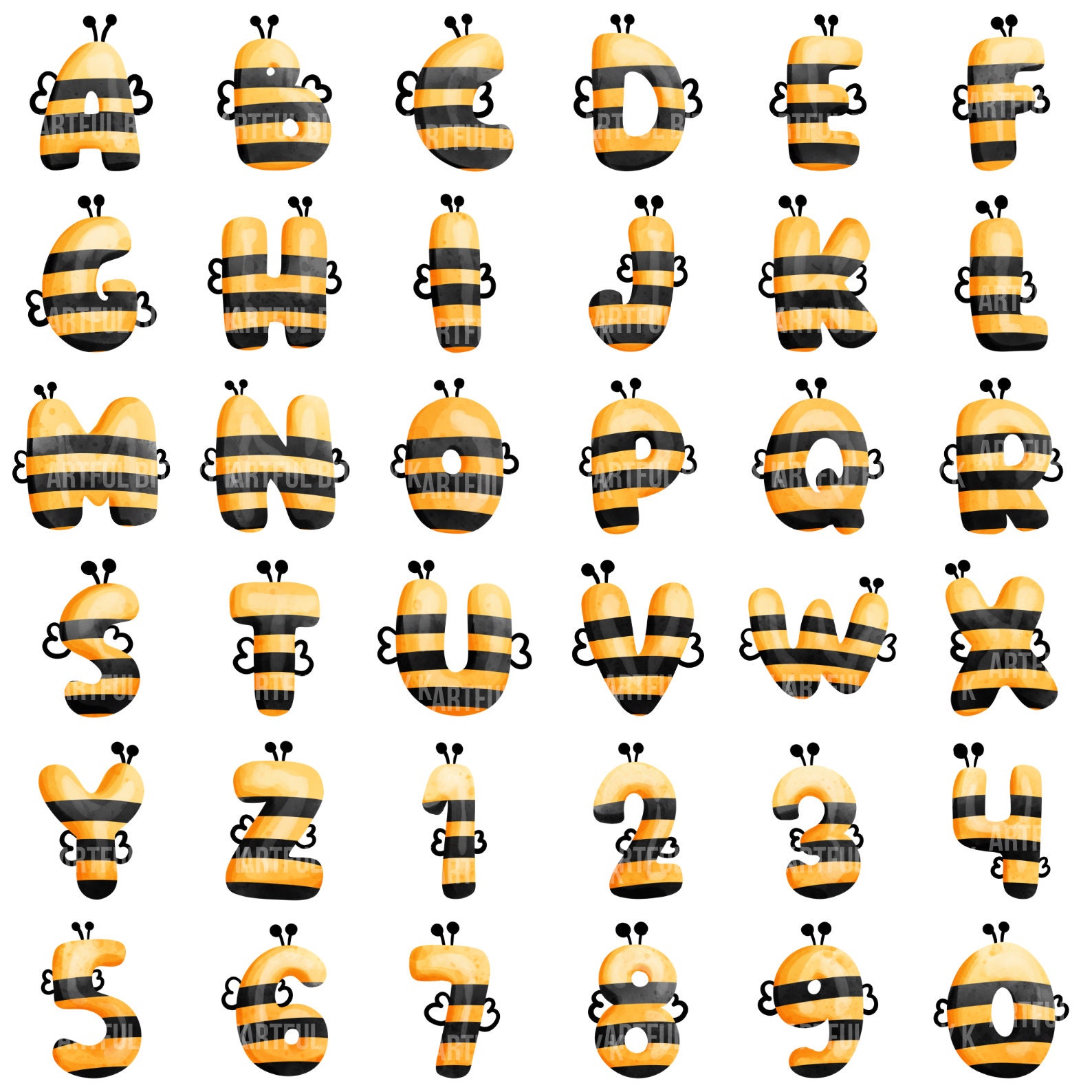 Little Bee Alphabets and Numbers Honey Bee Alphabet Bee - Etsy
