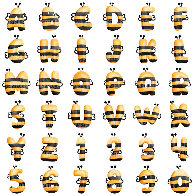 Little Bee Alphabets and Numbers Honey Bee Alphabet Bee - Etsy