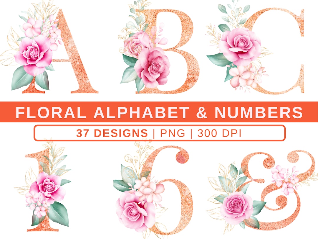 37 PNG Floral Alphabet and Numbers Watercolor Floral - Etsy