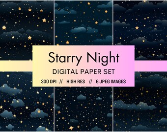 Celestial Starry Night Digital Paper Pack, Seamless Navy Textures and ...