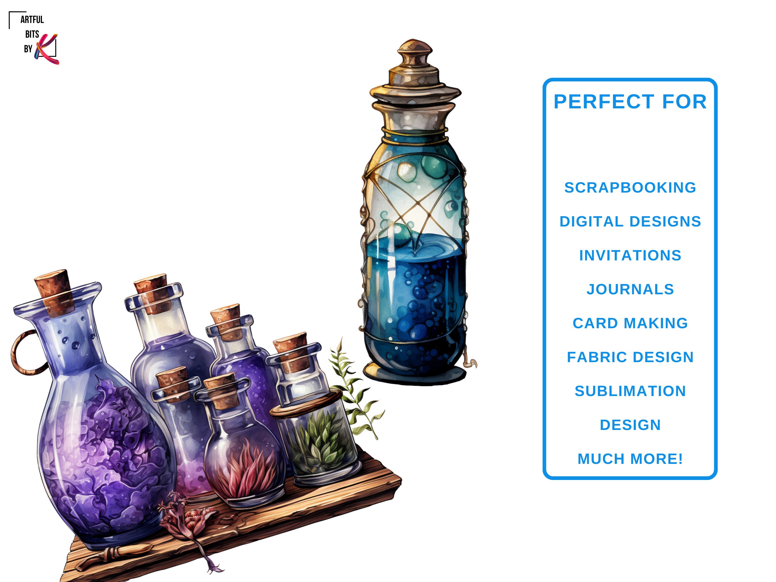 25 PNG Magic Potions Watercolor Clipart, Potions Fantasy Clip Art ...