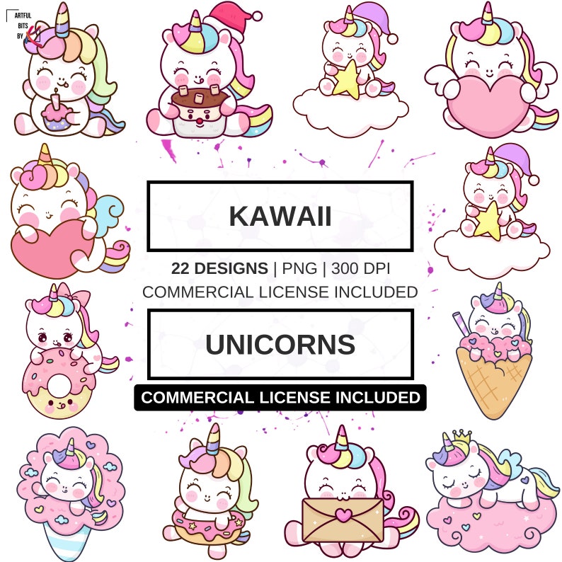 22 PNG Kawaii Unicorn Cute Clipart Kawaii Unicorn Clipart - Etsy