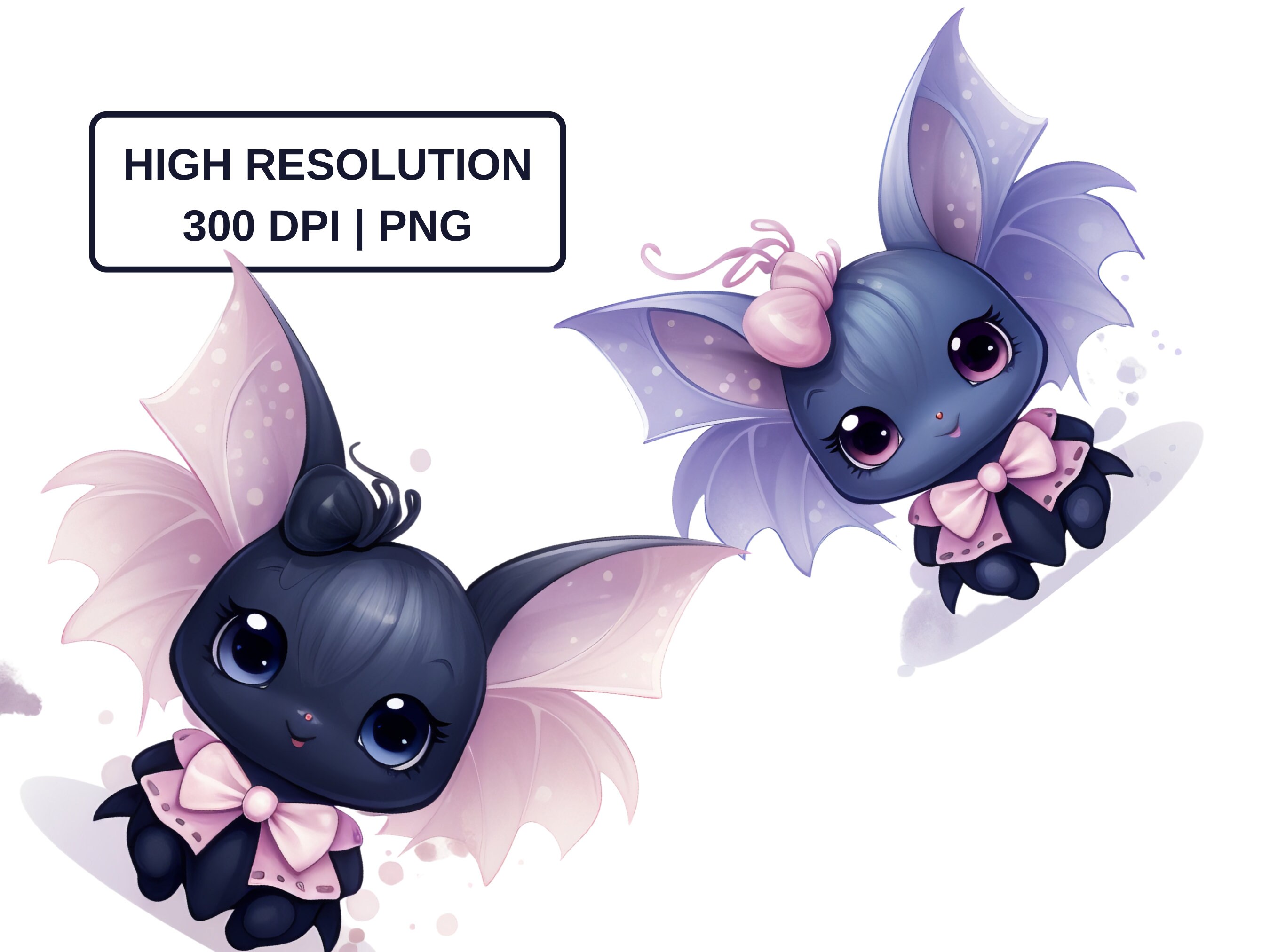 4 PNG Cute Bat Halloween Clipart Set, Cute Halloween Bat Clipart ...