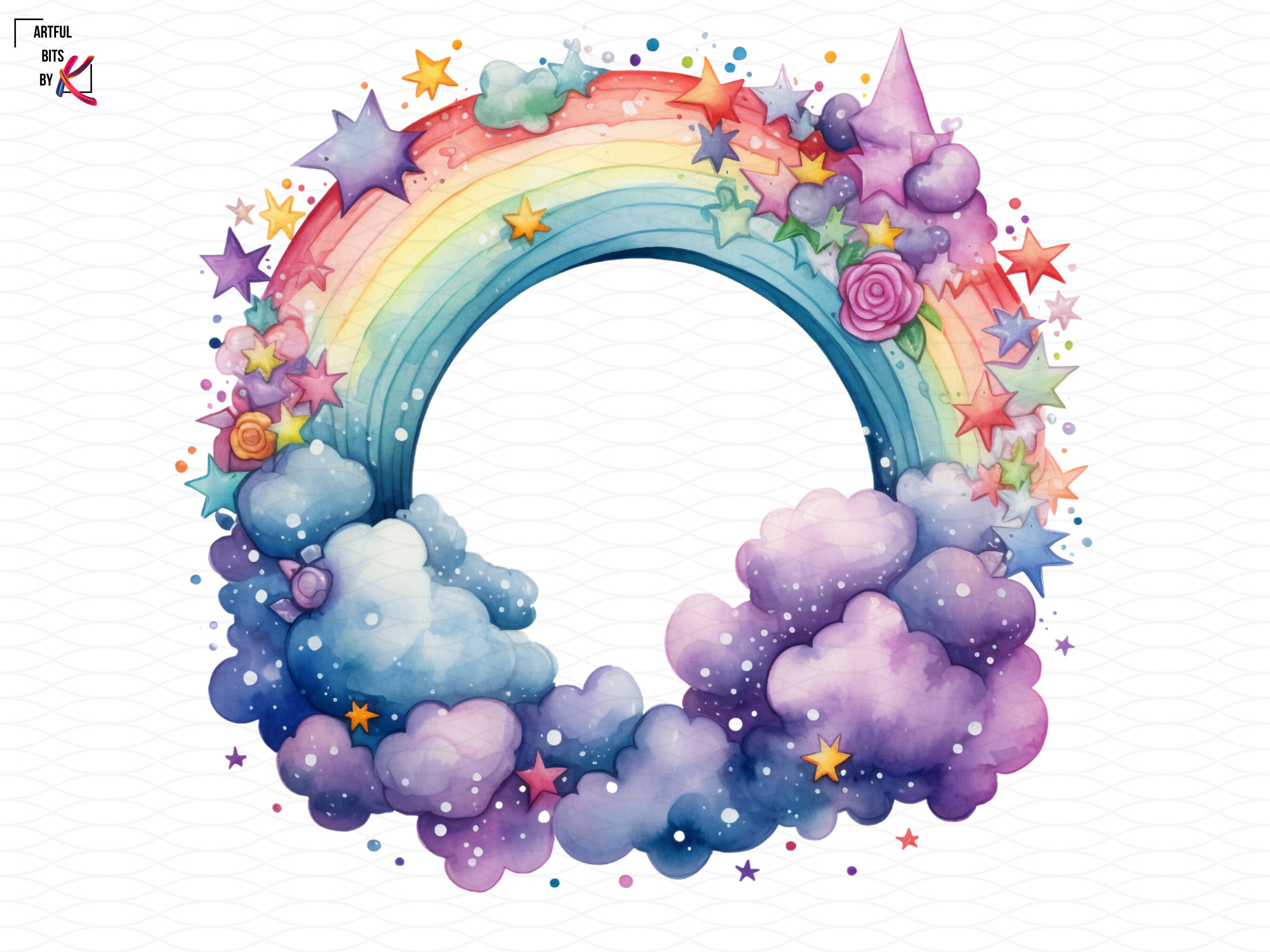 Colorful Rainbow Wreath Clipart Clouds Wreath Clipart Baby Girl Wreath ...