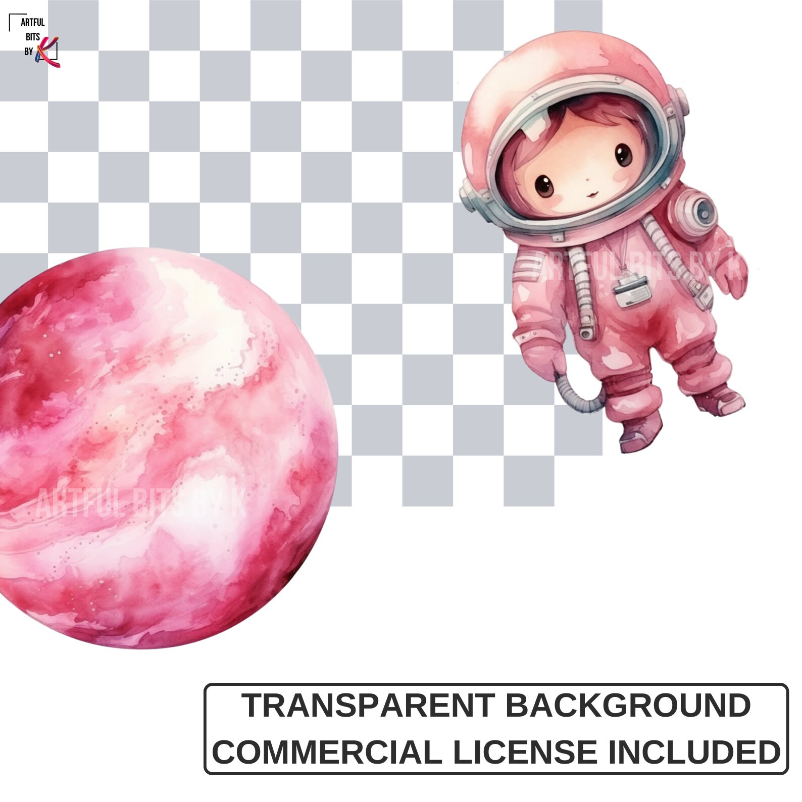 25 PNG Girly Space Watercolor Clipart, Girl Cute Astronaut , Planets ...