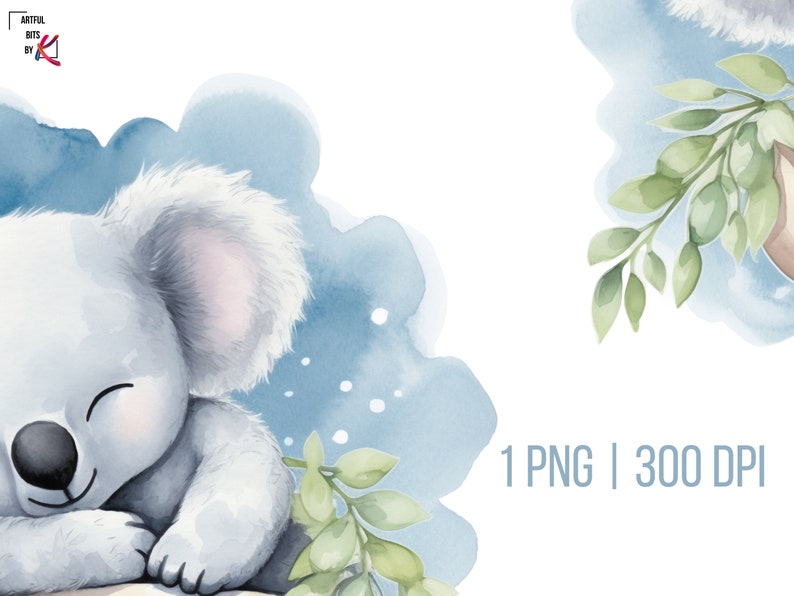 Watercolor Koala Clipart Dreamy Sleepy Cute Koala Baby - Etsy