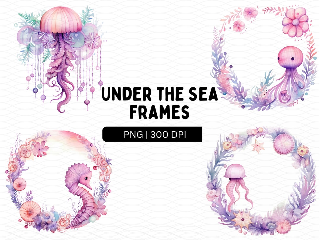 4 PNG Watercolor Under the Sea Wreath, Wall Art, Baby Wreath Clipart ...