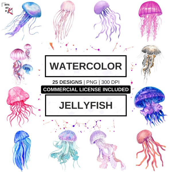 Watercolor Jellyfish - Etsy