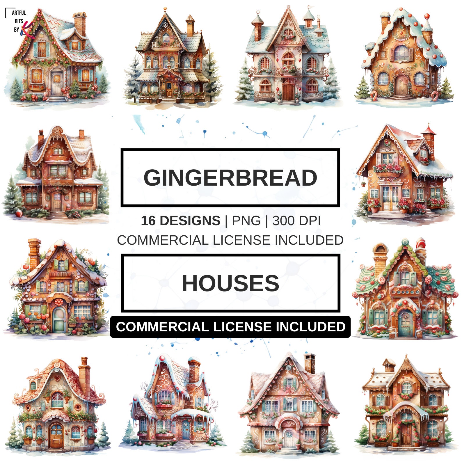16 Watercolor Gingerbread House Clipart Gingerbread Clipart - Etsy