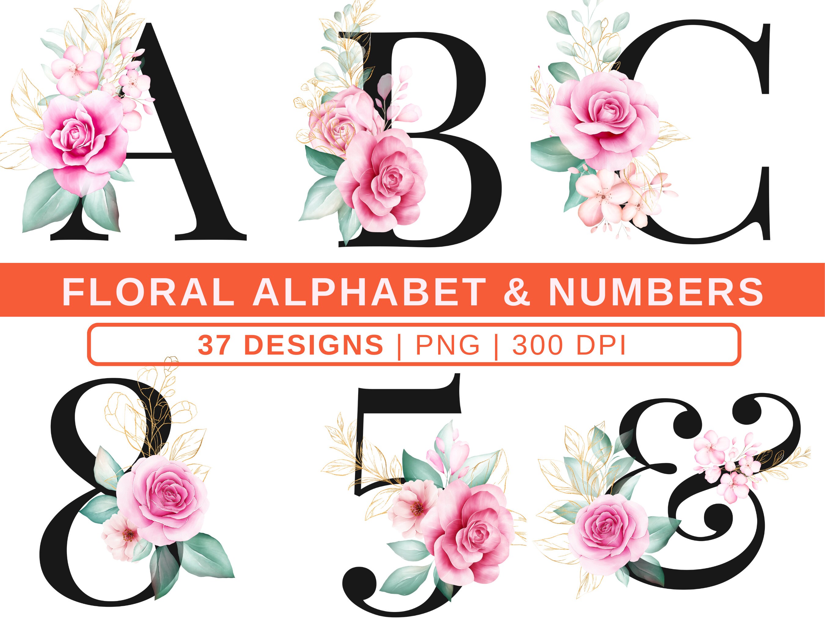 Floral Alphabet and Numbers Watercolor Floral Alphabet - Etsy