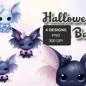4 PNG Cute Bat Halloween Clipart Set, Cute Halloween Bat Clipart ...