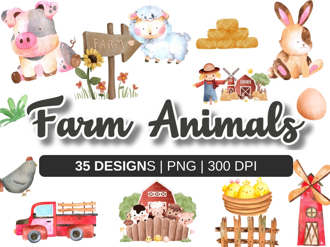 35 PNG Farm Cute Watercolor Clipart, Barn Clipart, Animal Clipart, Farm ...
