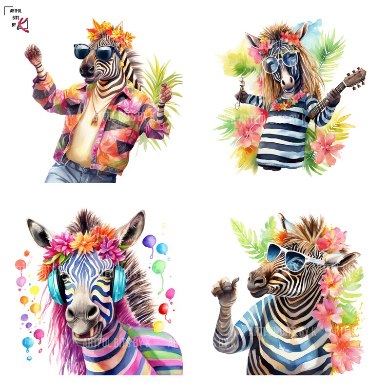 8 PNG Watercolor Zebra Party Bundle Clipart Birthday Party - Etsy