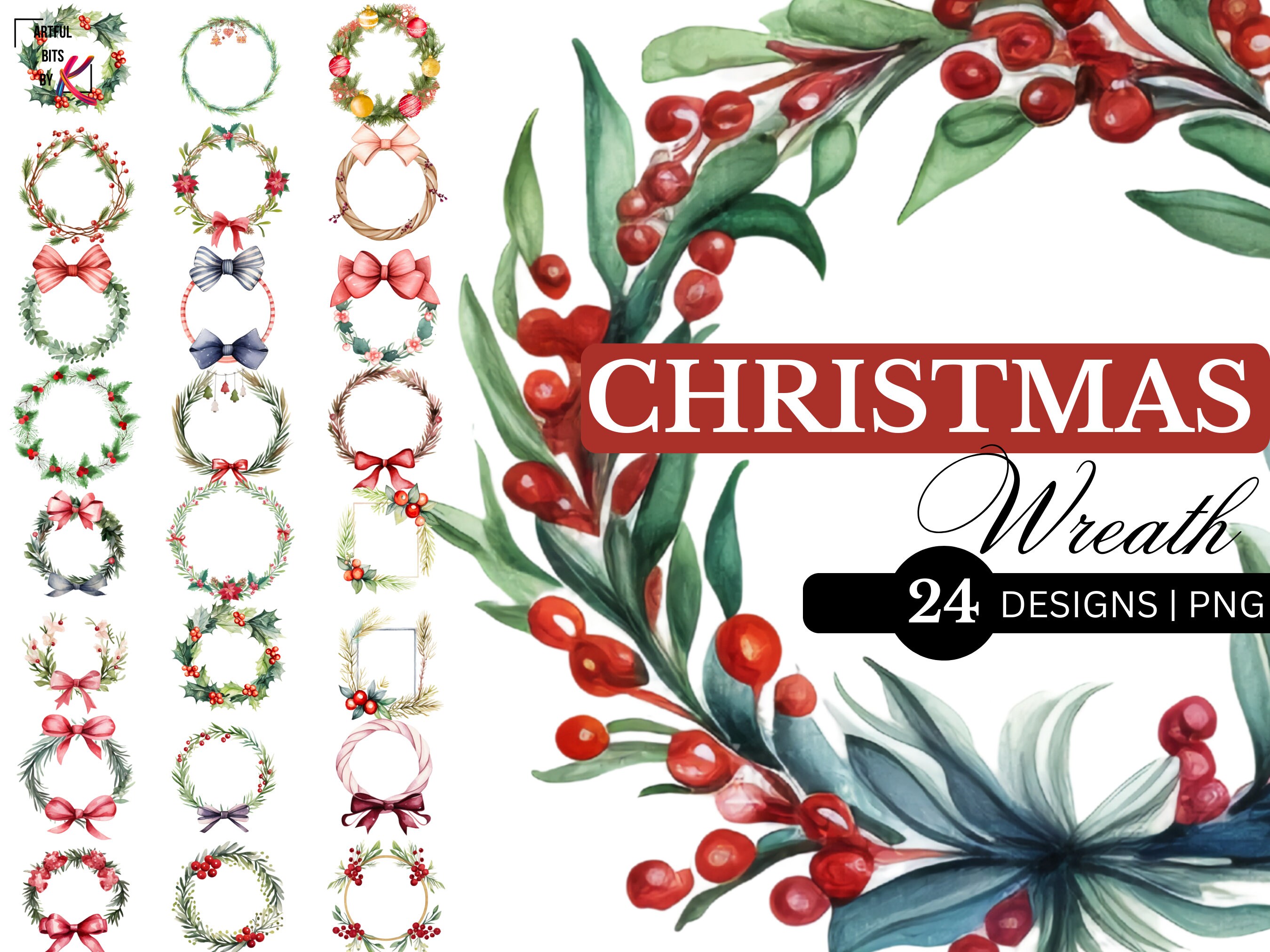24 PNG Christmas Wreath PNG Bundle, Wreath Sublimation, Christmas ...