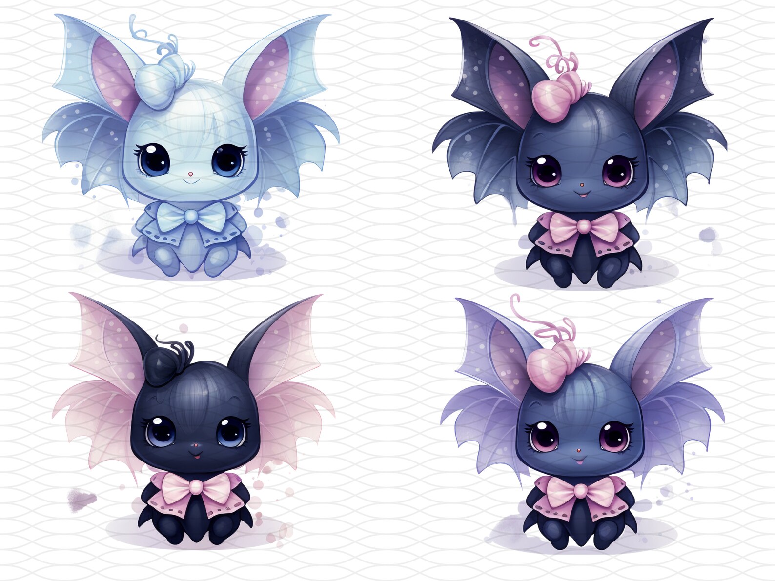 4 PNG Cute Bat Halloween Clipart Set, Cute Halloween Bat Clipart ...