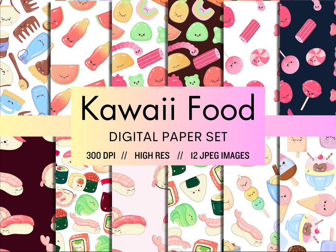 Cute Kawaii Food SEAMLESS Patterns Cute Kawaii Food Digital Paper 12 ...