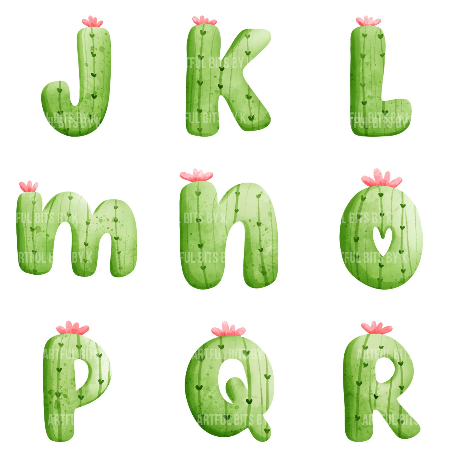 Cactus Alphabets Clipart, Cactus Alphabet, Succulent Font, Succulent ...