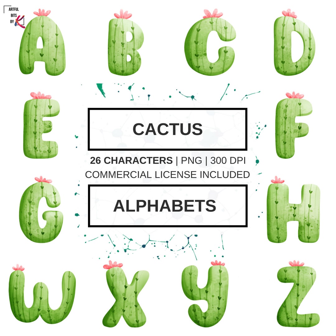 Cactus Alphabets Clipart, Cactus Alphabet, Succulent Font, Succulent ...
