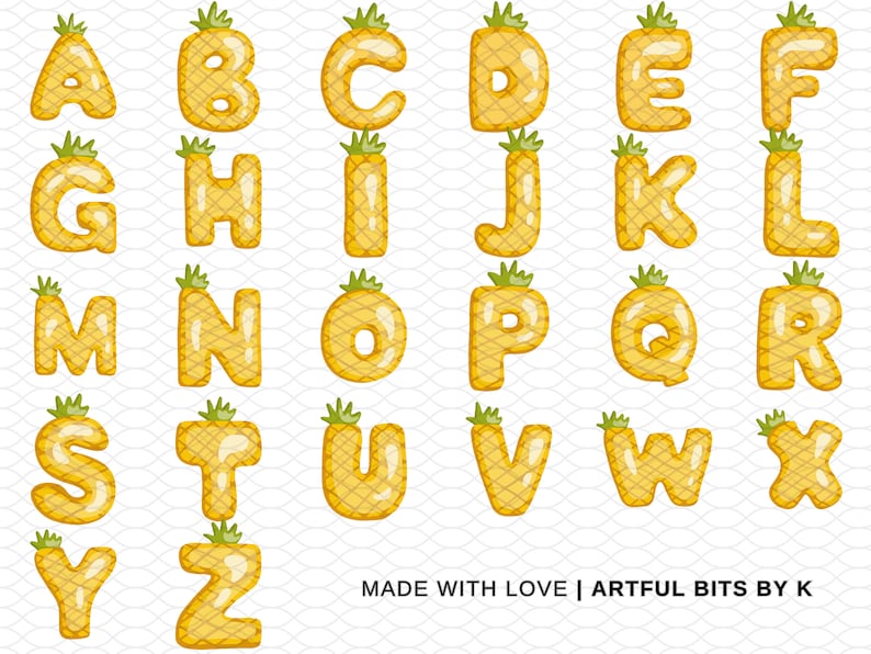 Pineapple Alphabets Clipart, Pineapple Alphabet, Succulent Font ...