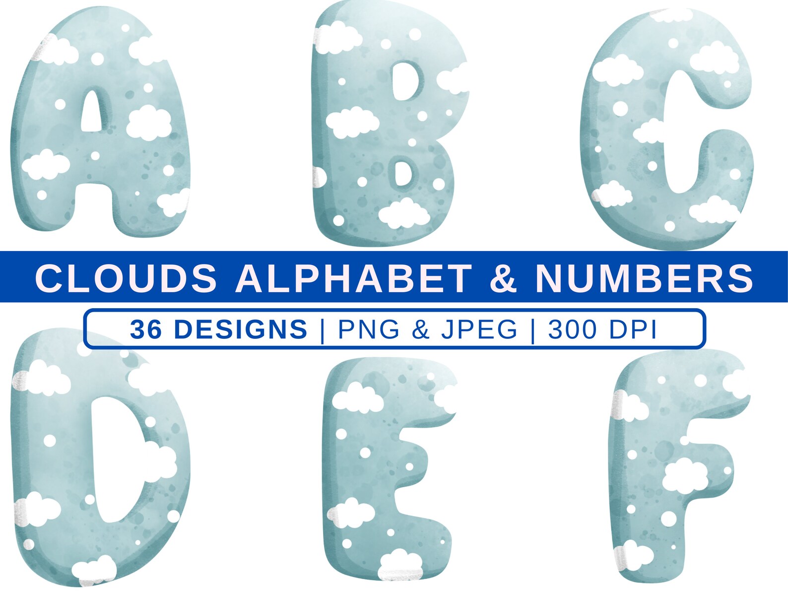 Blue Sky Alphabet and Numbers, Cloud Alphabet Numbers, Angel Alphabet ...