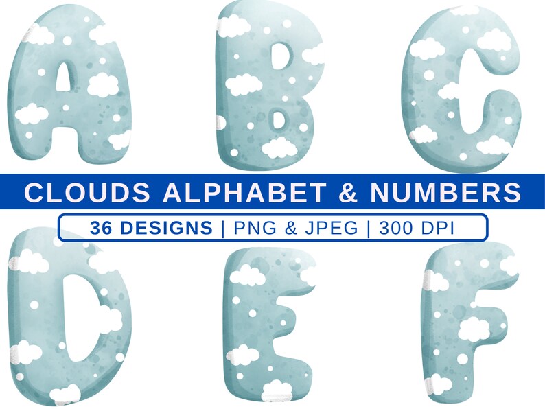 Blue Sky Alphabet and Numbers, Cloud Alphabet Numbers, Angel Alphabet ...