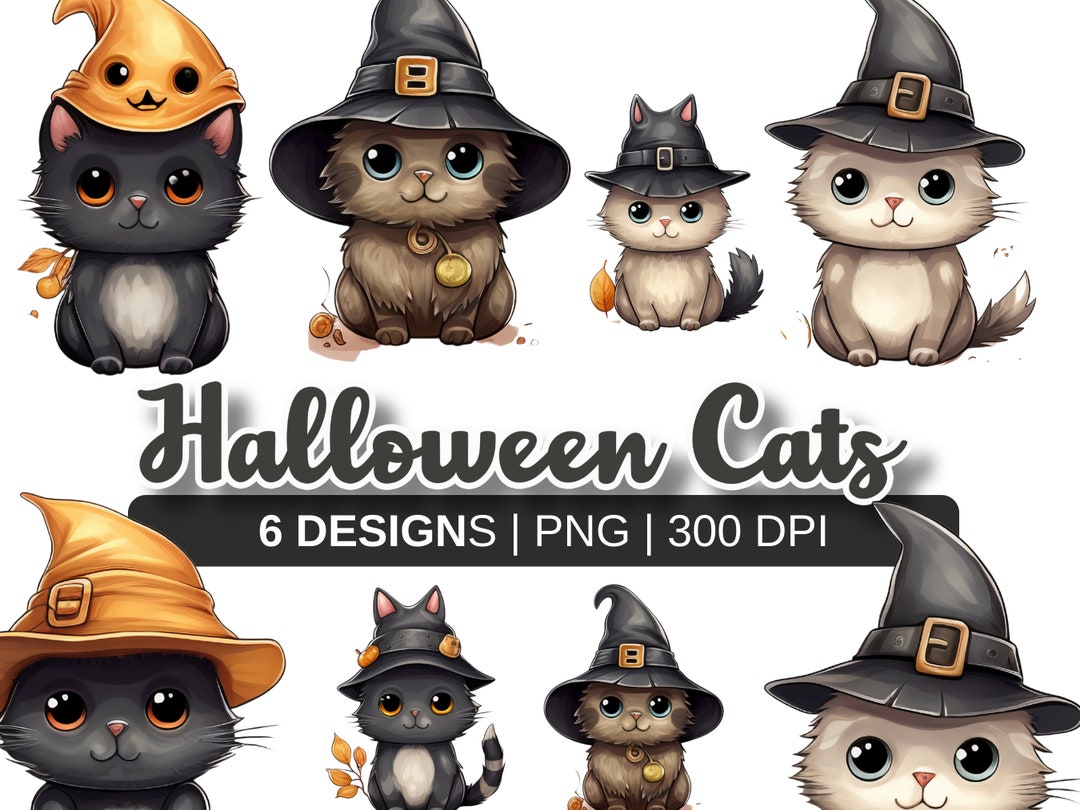 6 PNG Cat Halloween Cute Clipart Set, Cute Halloween Cat Clipart ...