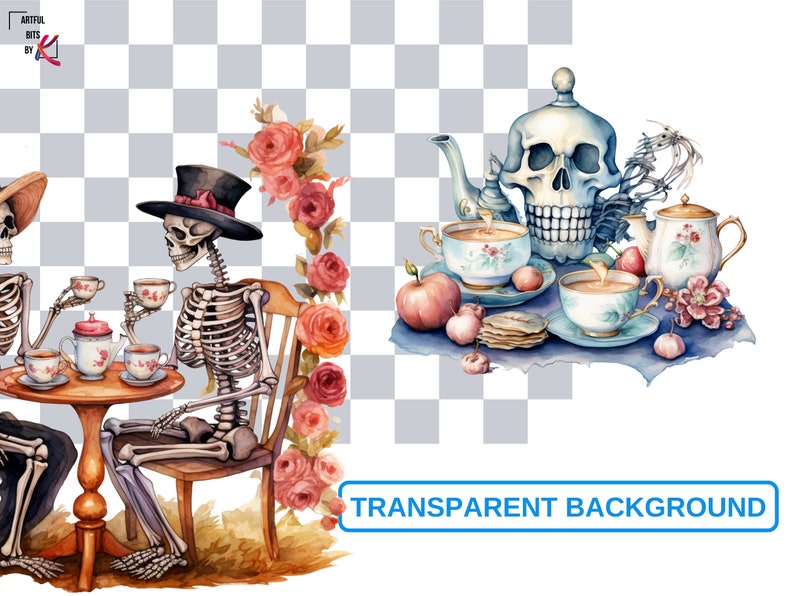 18 PNG Spooky Skeleton Tea Party Clipart Halloween Skeletons - Etsy