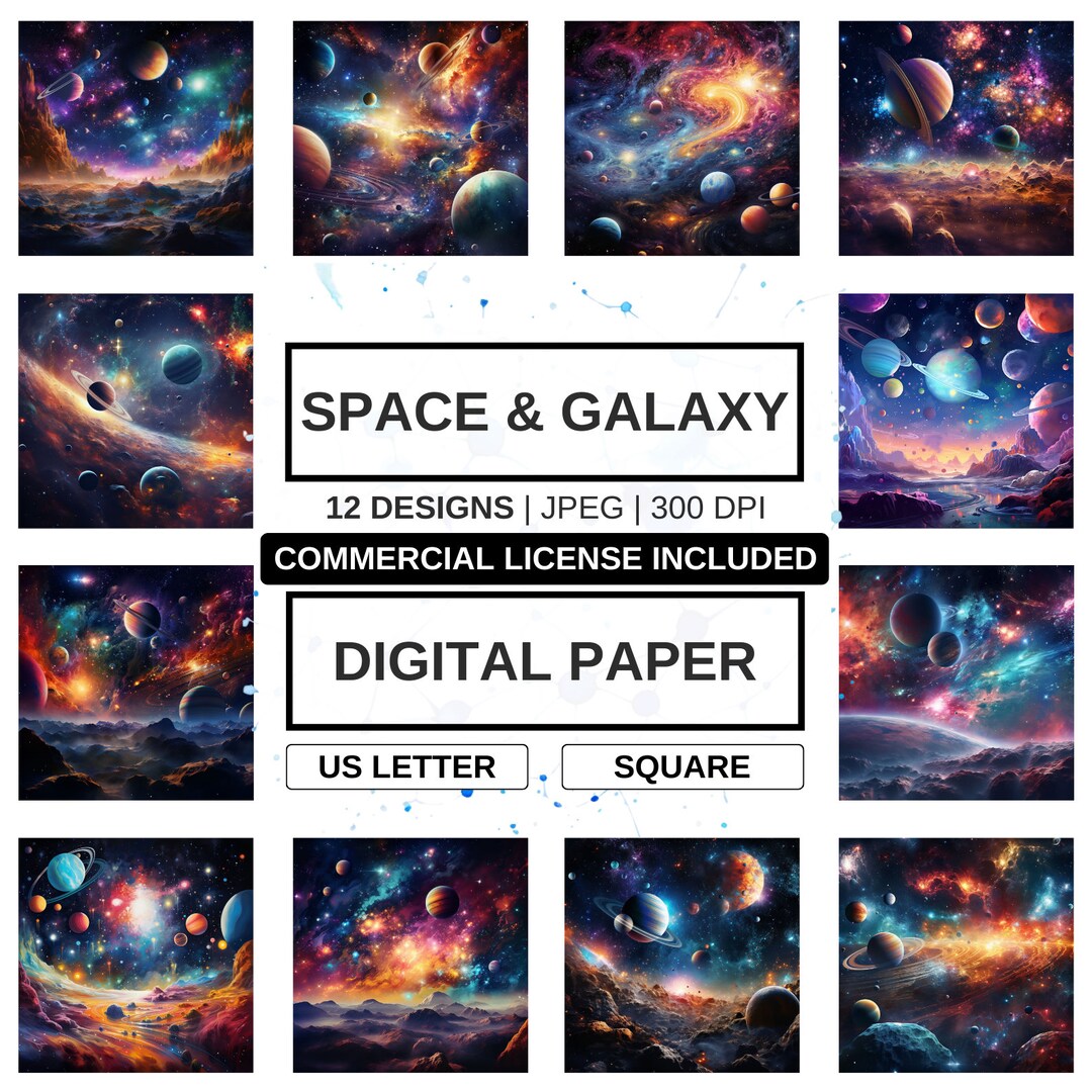 12 Starry Galaxy Digital Paper, Starry Night Sky Background, Cosmic ...