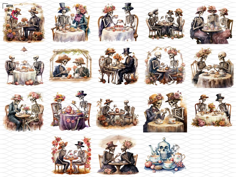 18 PNG Spooky Skeleton Tea Party Clipart Halloween Skeletons - Etsy
