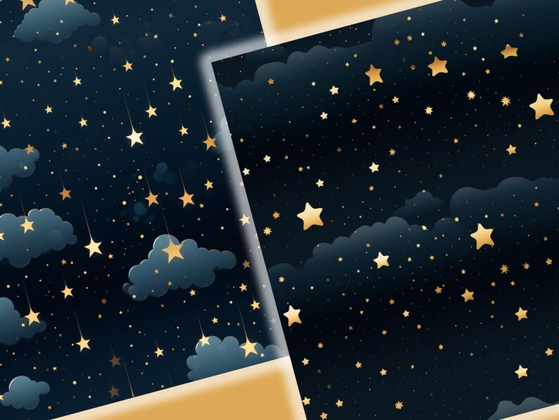 Celestial Starry Night Digital Paper Seamless Navy Watercolor Textures ...