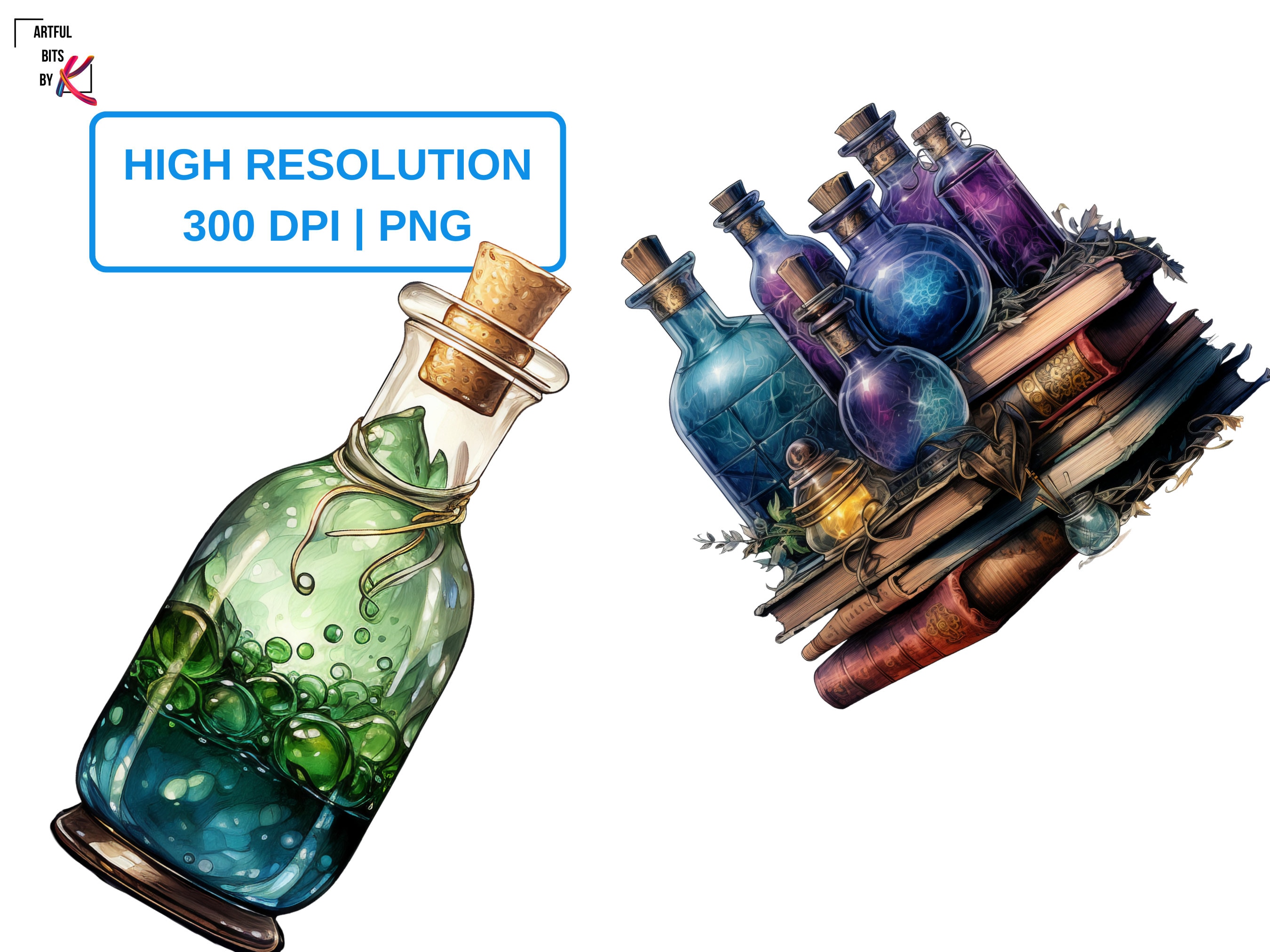 25 PNG Magic Potions Watercolor Clipart, Potions Fantasy Clip Art ...