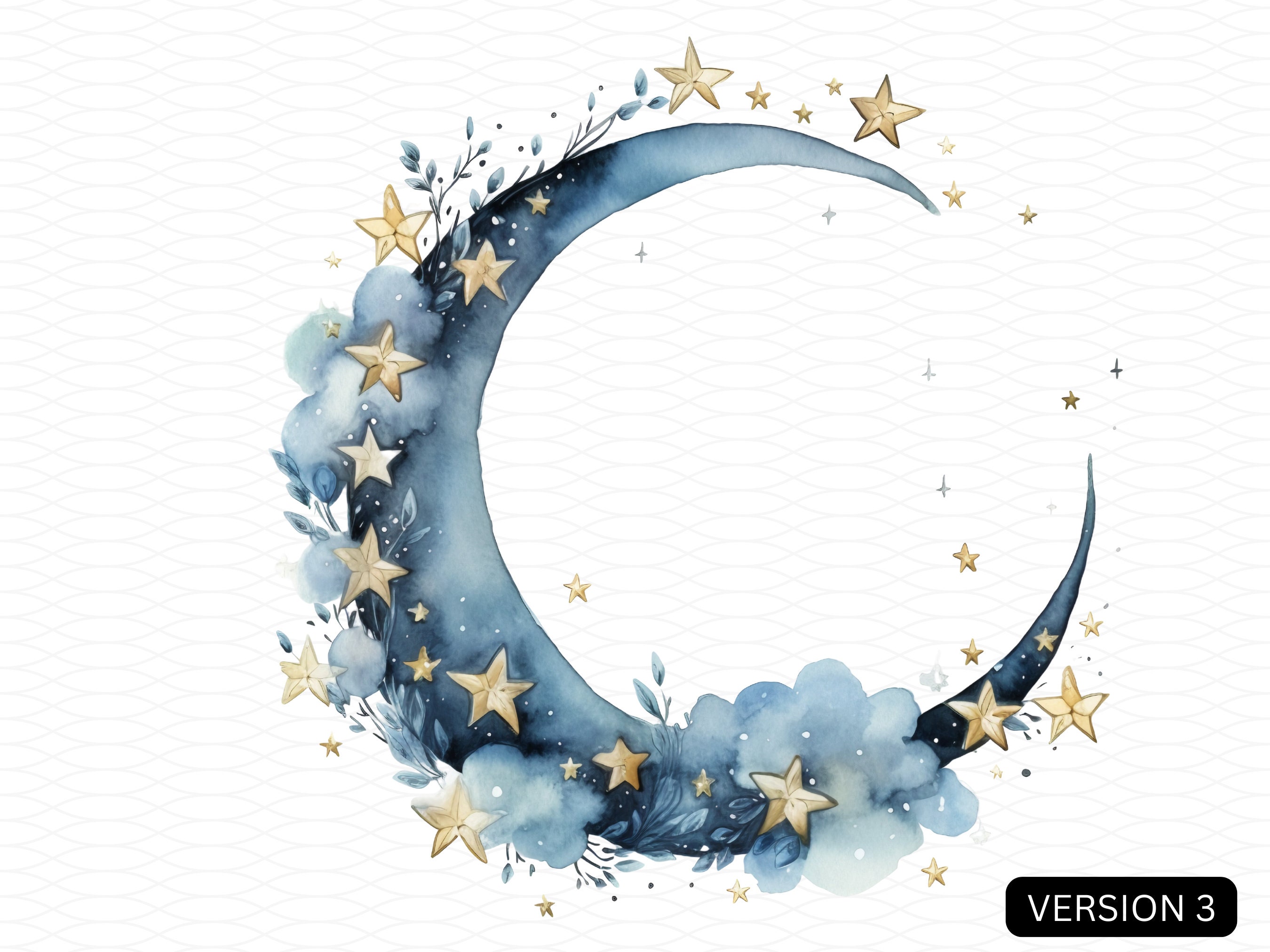 3 PNG Watercolor Stars Moons Clouds Wreath Frame Starry - Etsy