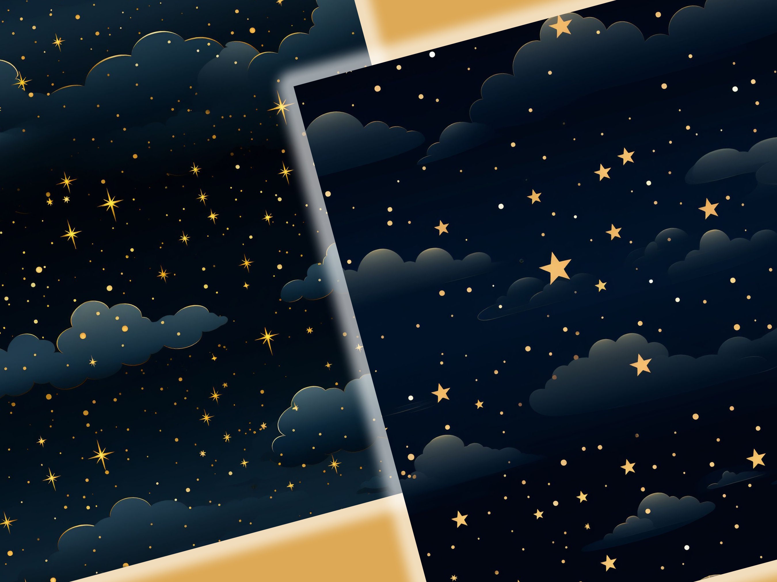 Celestial Starry Night Digital Paper Seamless Navy Watercolor Textures ...