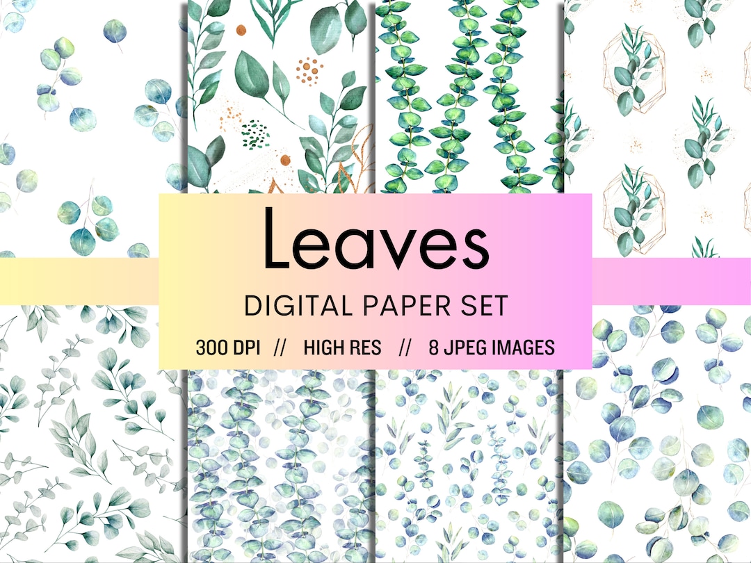 Watercolor LEAVES Digital Paper Pack, Leaves Digital Paper, Leaf ...