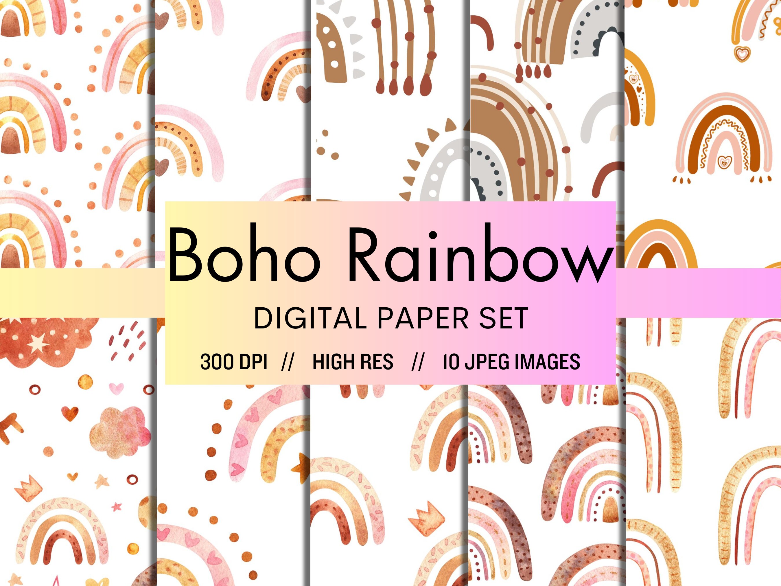 Boho Rainbow Digital Paper 10 Seamless Background BOHO - Etsy