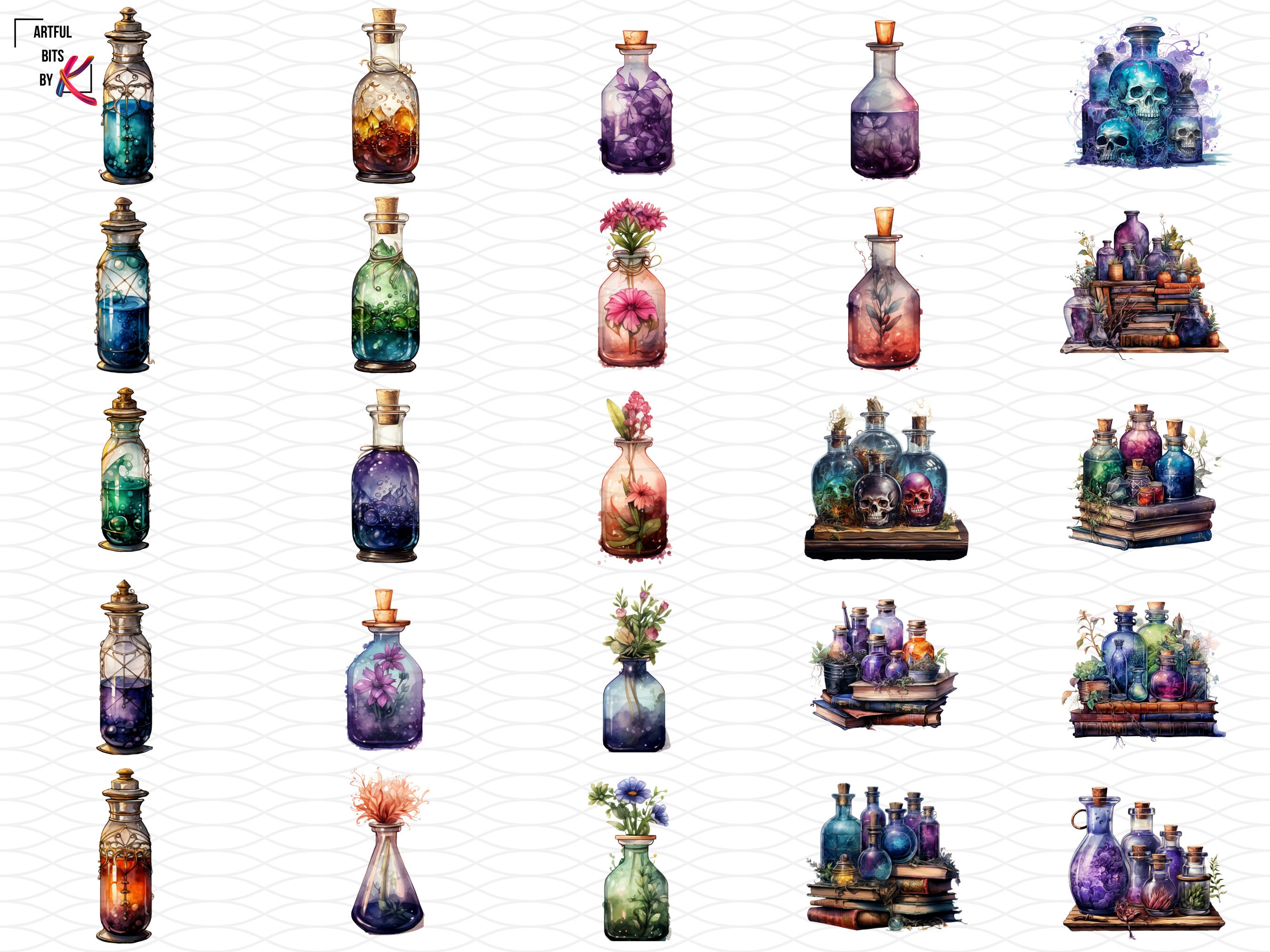 25 PNG Magic Potions Watercolor Clipart, Potions Fantasy Clip Art ...