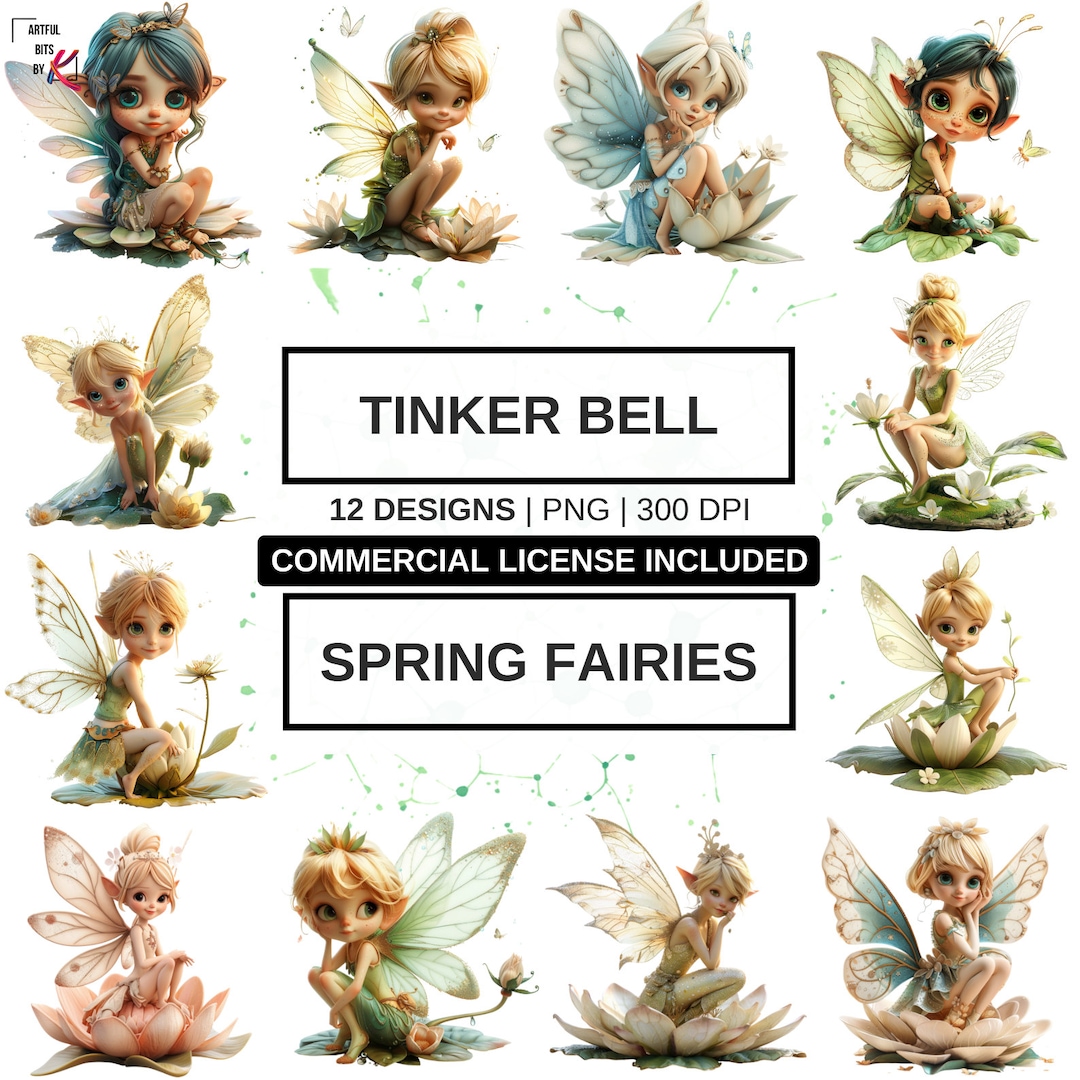 12 Tinkerbell Spring Fairy Clipart PNG Bundle, Spring Fairy Png,fairy ...