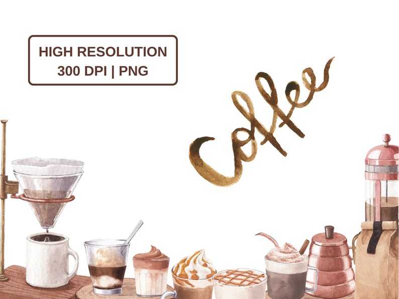 25 PNG Coffee Clipart Watercolor Coffee Cup Clipart Food - Etsy