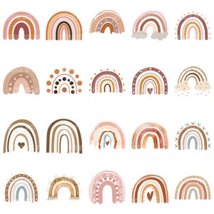 20 PNG Boho Rainbow Clipart Set Pastel PNG Digital Art Bohemian Rainbow ...
