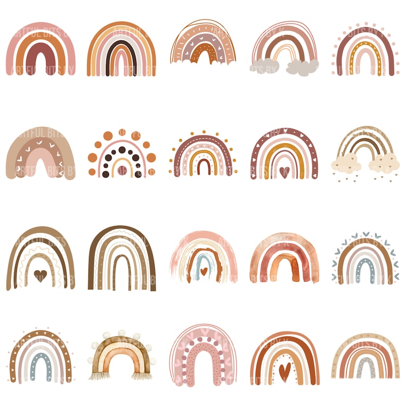 20 PNG Boho Rainbow Clipart Set Pastel PNG Digital Art Bohemian Rainbow ...