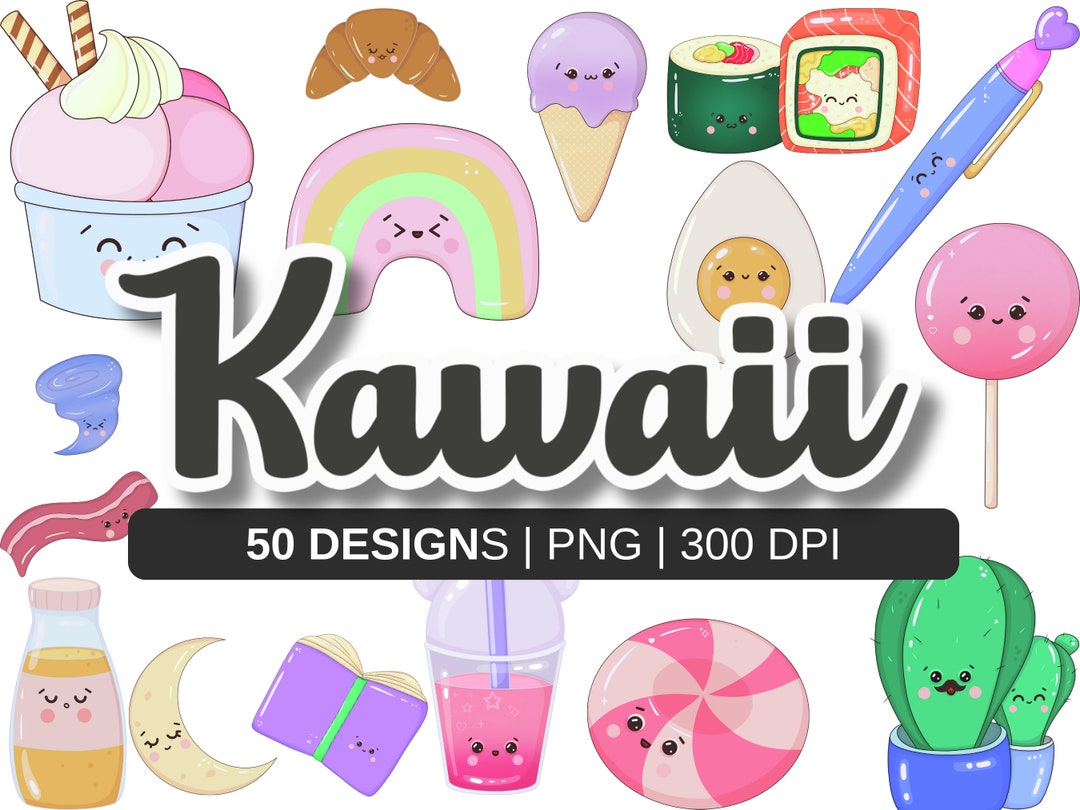 50 PNG Kawaii Clipart Bundle, Clipart Megabundle, Cute Clipart ...