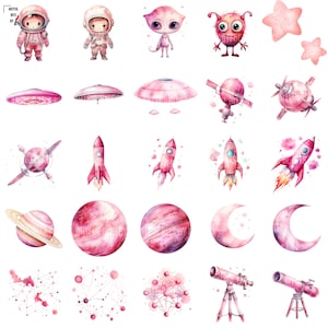 25 PNG Girly Space Watercolor Clipart, Girl Cute Astronaut , Planets ...