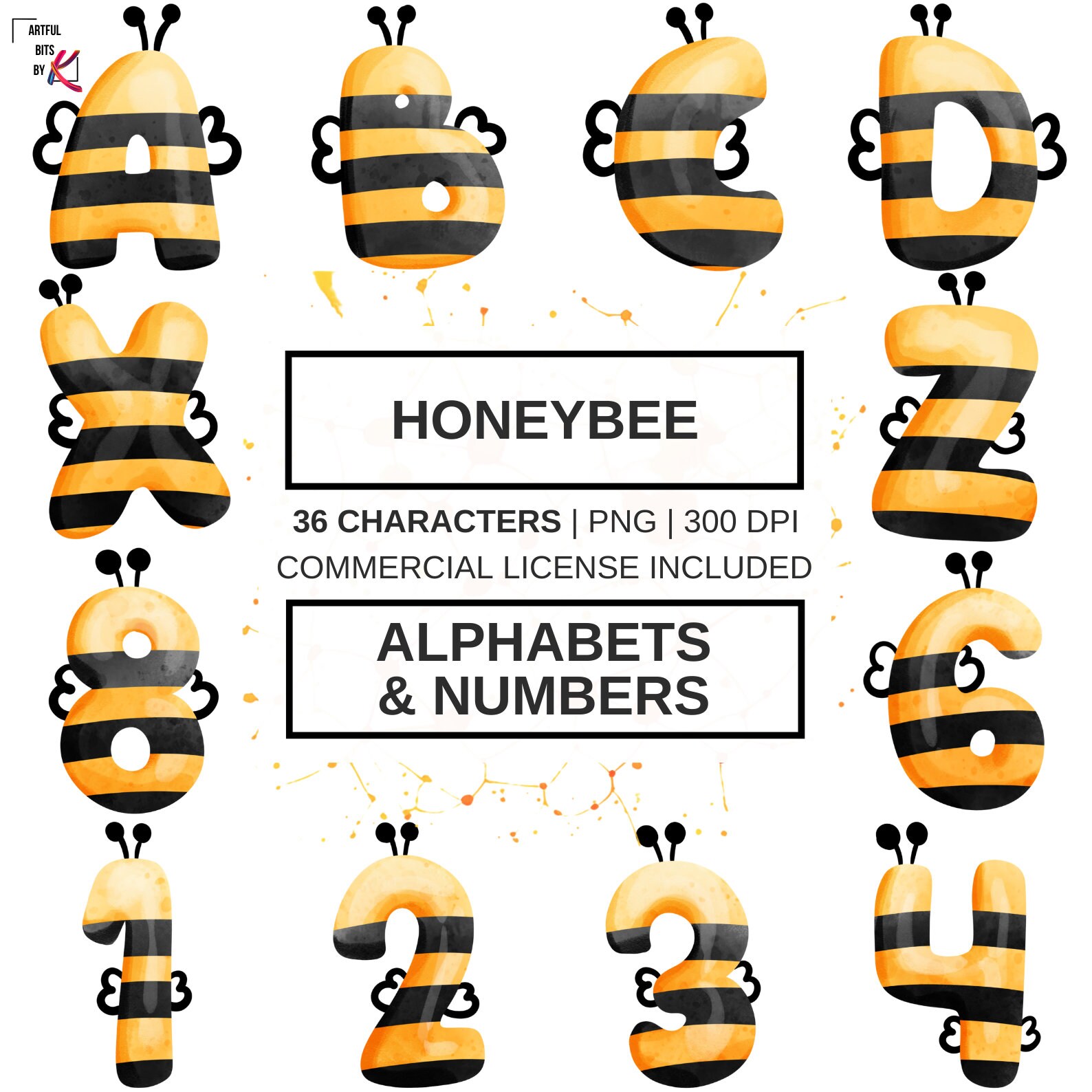 Little Bee Alphabets and Numbers Honey Bee Alphabet Bee - Etsy
