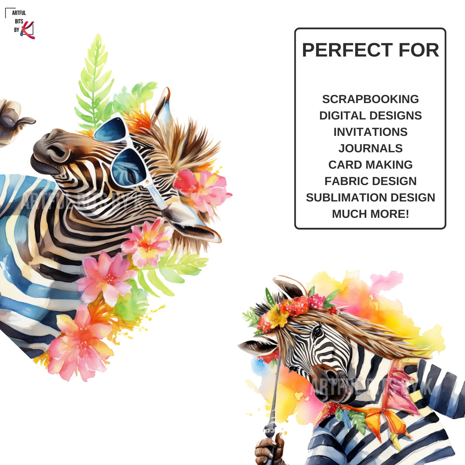 8 PNG Watercolor Zebra Party Bundle Clipart Birthday Party - Etsy