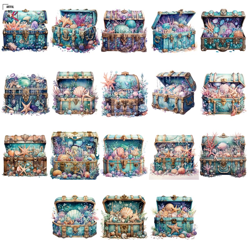 18 PNG Watercolor Treasure Chest Cliparts in PNG Format - Etsy