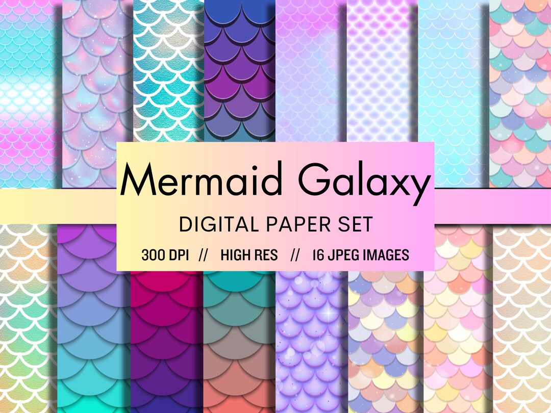 Mermaid Galaxy Digital Paper Seamless Background Rainbow Patterns ...