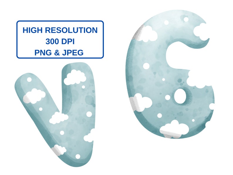 Blue Sky Alphabet and Numbers, Cloud Alphabet Numbers, Angel Alphabet ...