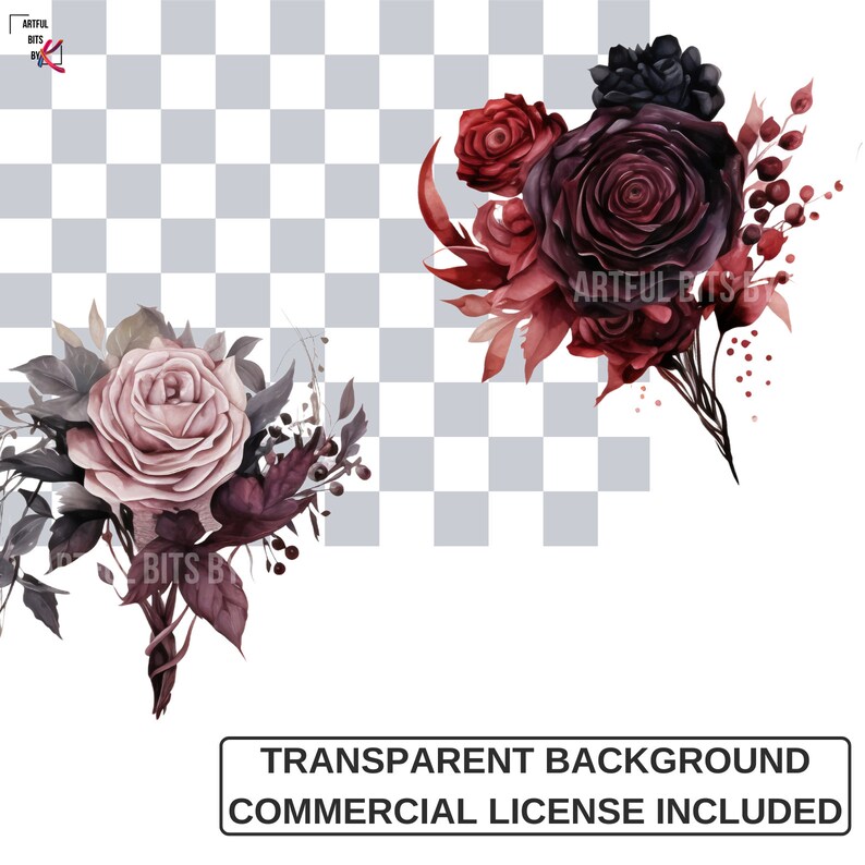 12 PNG Watercolor Gothic Floral Clipart Part 1, Magical Gothic Flowers ...