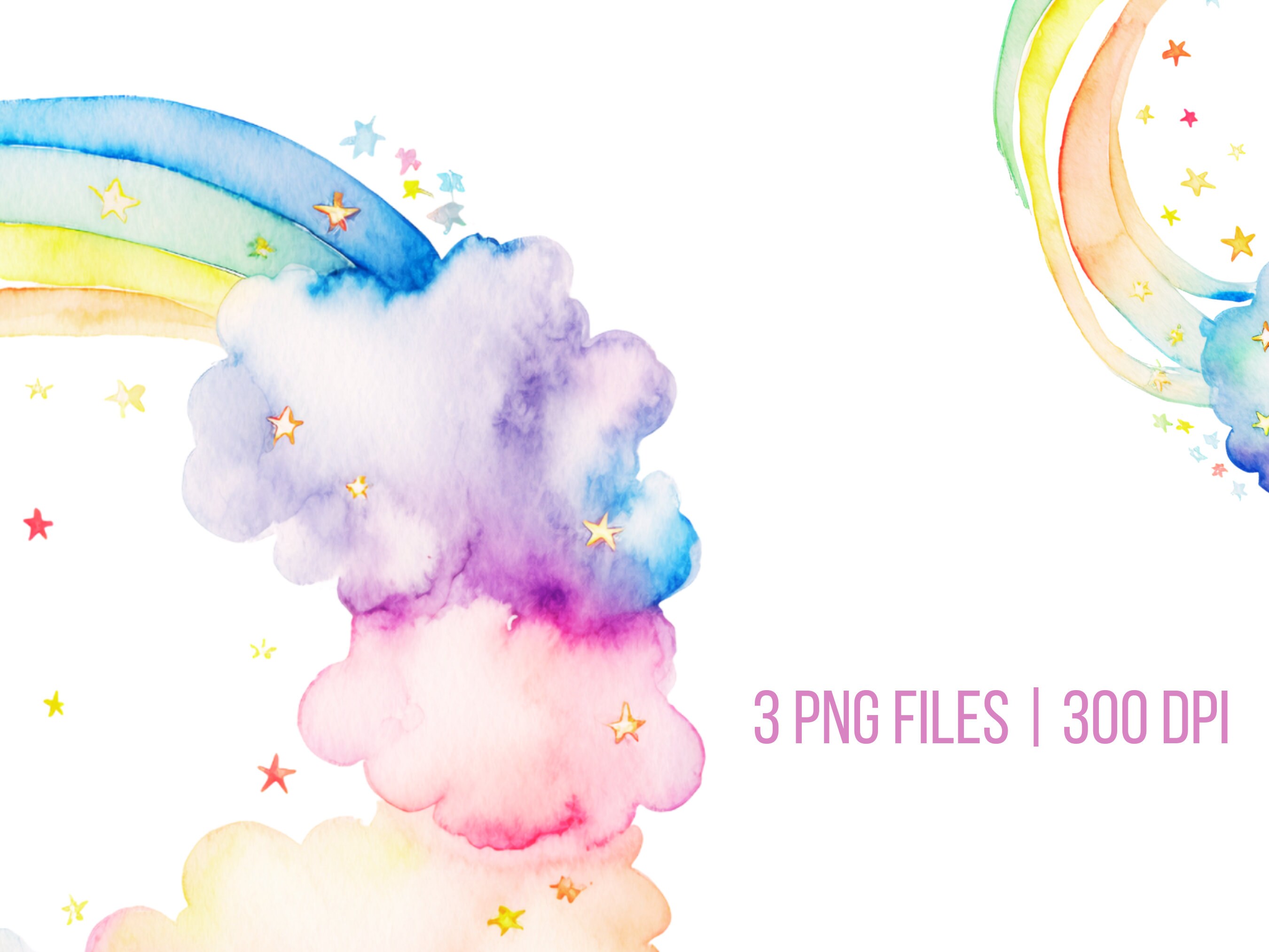 3 PNG Rainbow Clouds Frame Wall Art Set Printable Wallart - Etsy